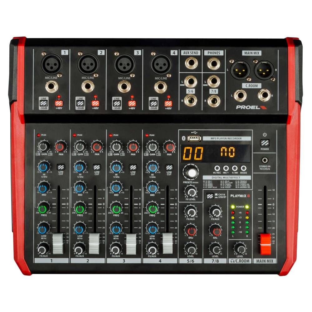 Proel PLAYMIX 8 Mixer mit Multieffekt, MP3-Player und Bluetooth | 00054558